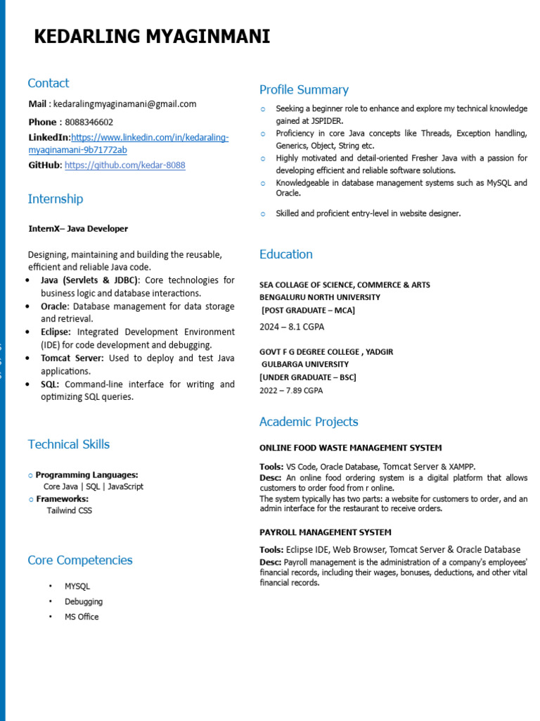KEDAR123.RESUME | PDF | Databases | Java (Programming Language)