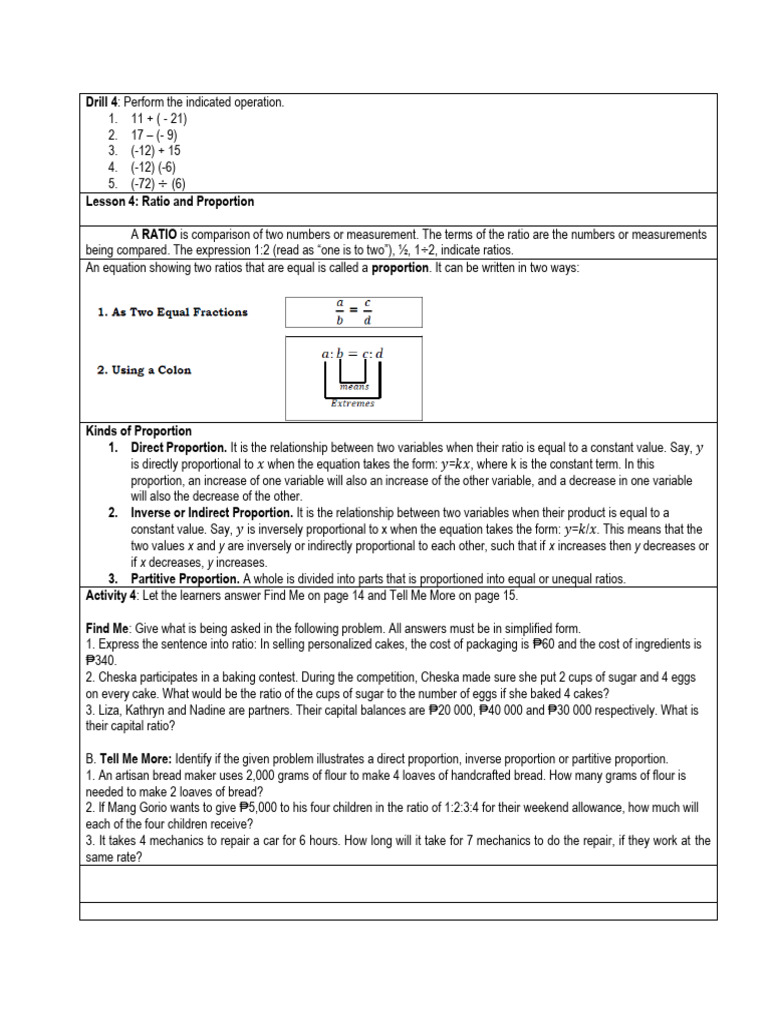 Lesson 4 Bus Math Aug 14 | PDF | Ratio | Breads