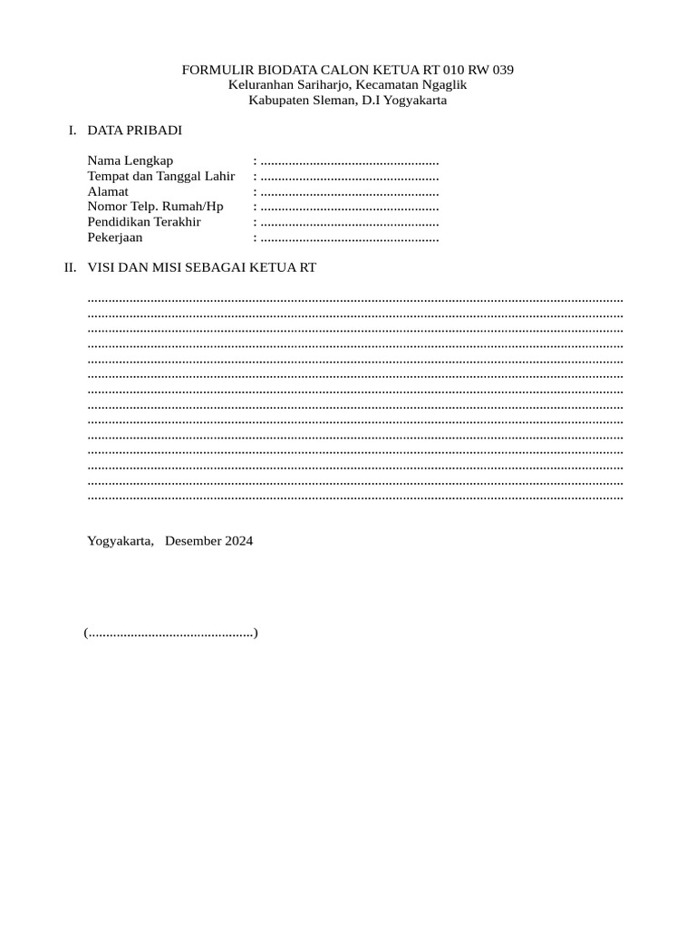 Formulir Calon RT | PDF