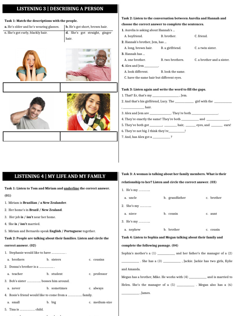 Describing People and Family Listening Tasks | PDF