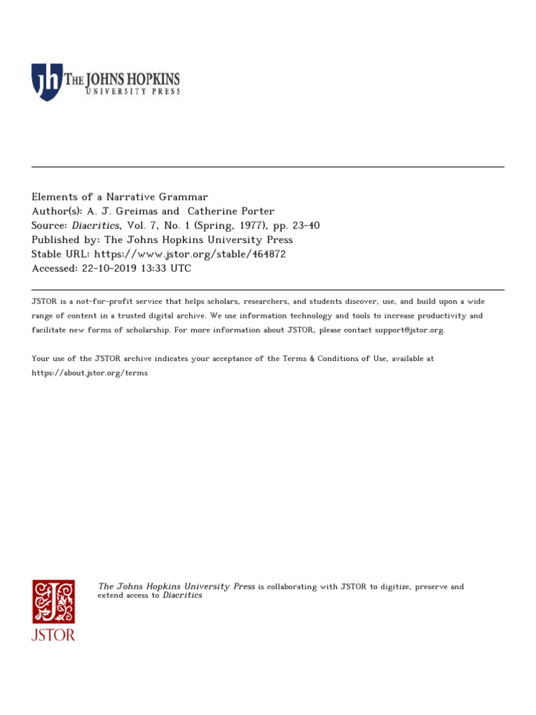 Greimas, Elements of A Narrative Grammar | PDF | Semiotics | Semantics