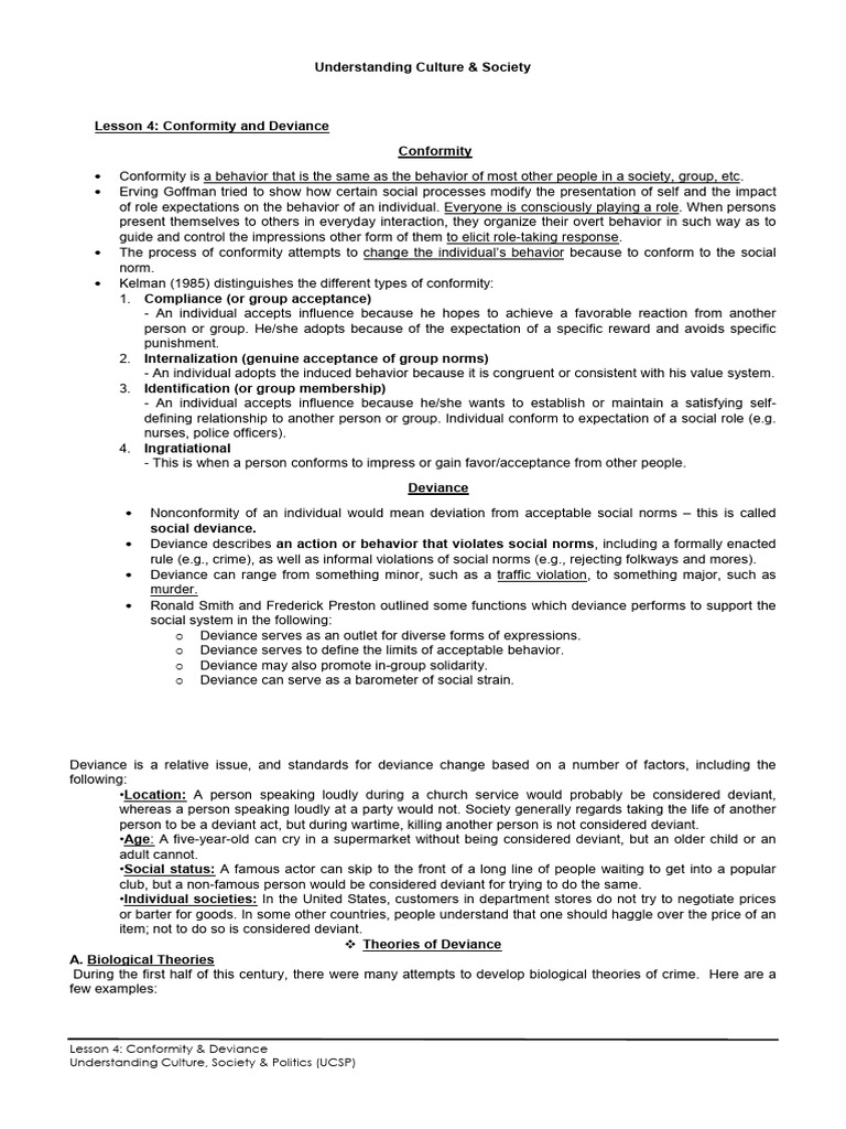 UCSP LESSON 4 CONFORMITY - Deviance New | PDF | Deviance (Sociology ...
