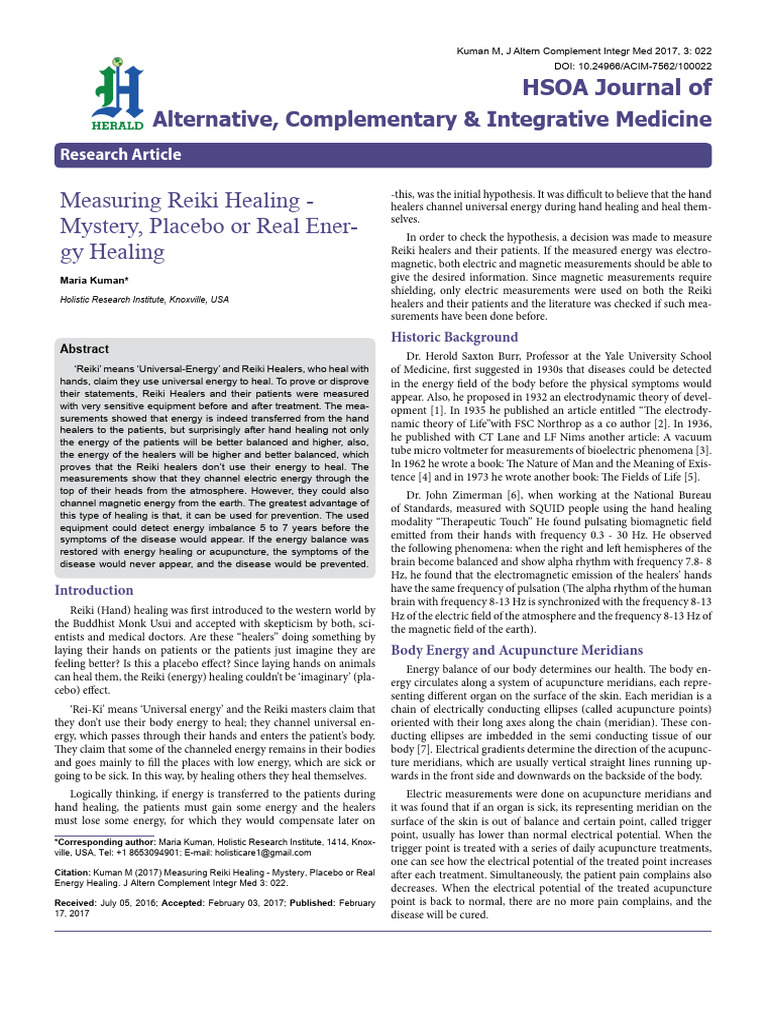 Reiki Healing: Real Energy or Placebo? | PDF | Alternative Medicine ...