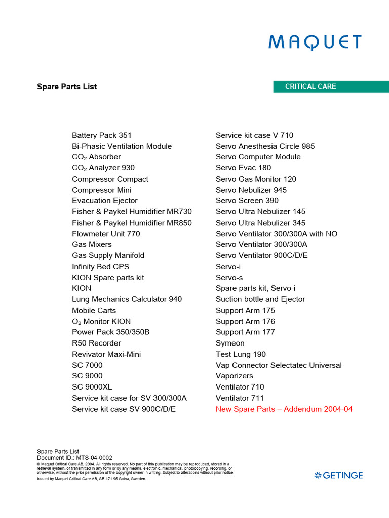 MCC-Spare Parts Lists | PDF