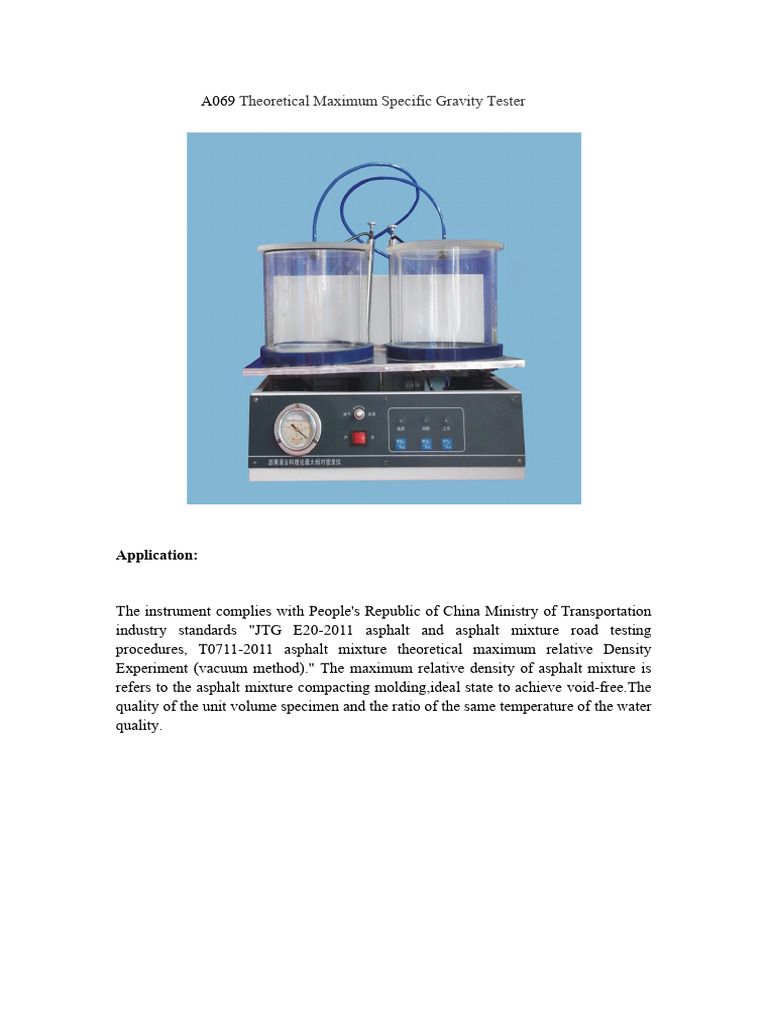 A069 Theoretical Maximum Specific Gravity Tester Pdf