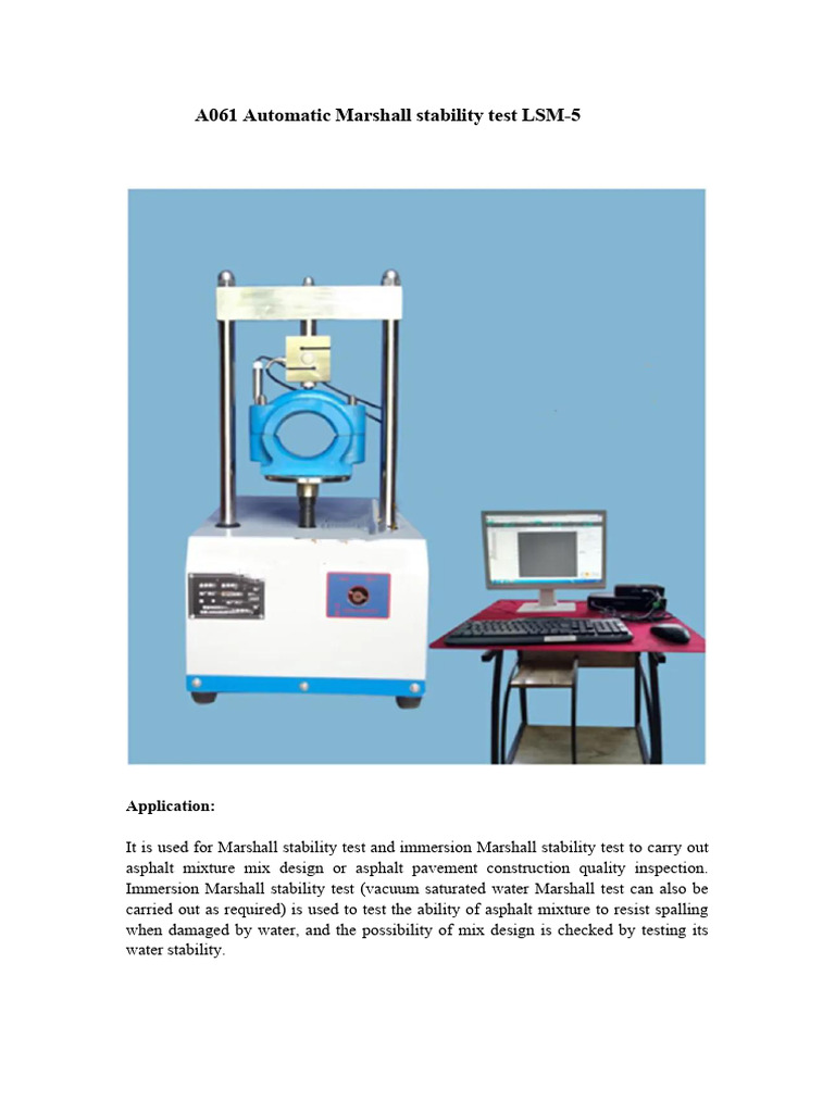 A061 Automatic Marshall Stability Test LSM-5 | PDF