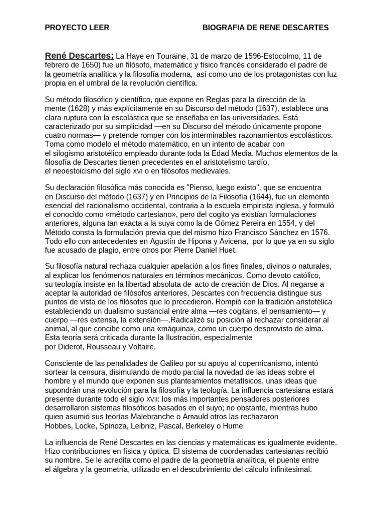 Biografia de Rene Descartes | PDF | René Descartes | Metafísica