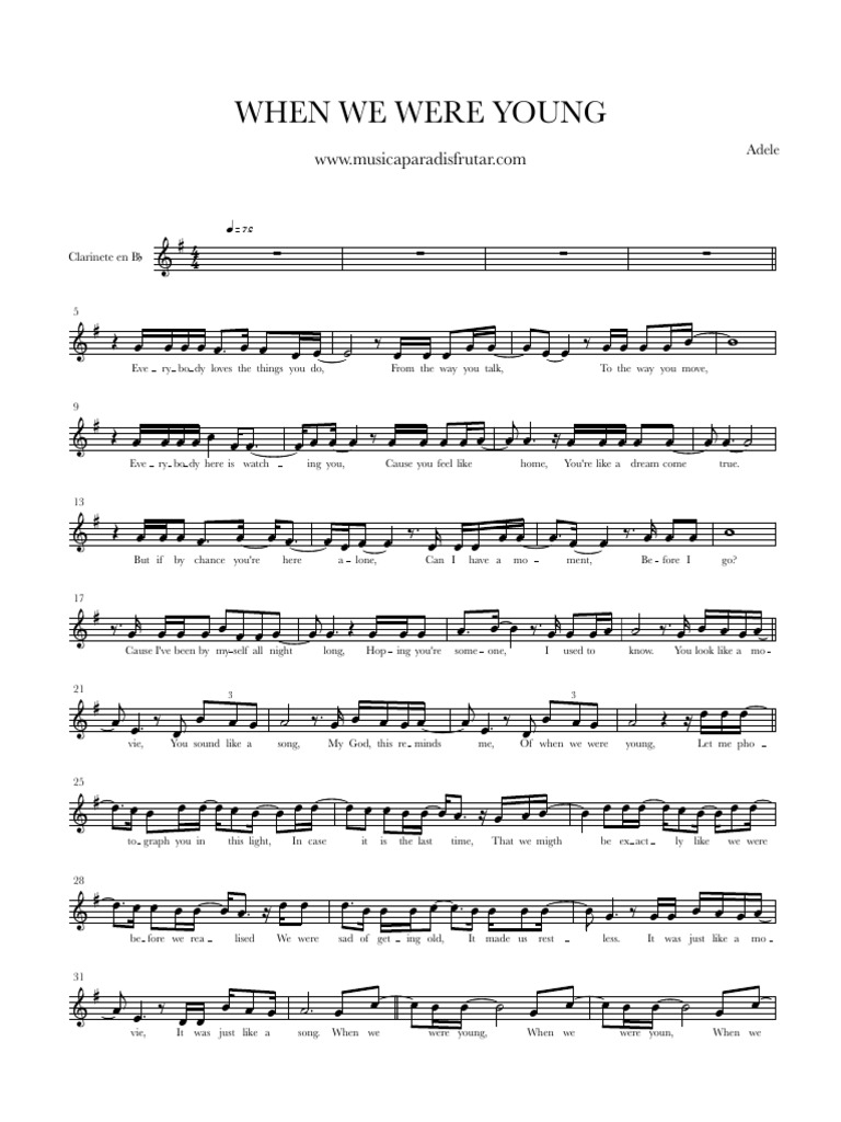 Partitura Clarinete - WHEN WE WERE YOUNG: Adele | PDF | Adele | Songs ...