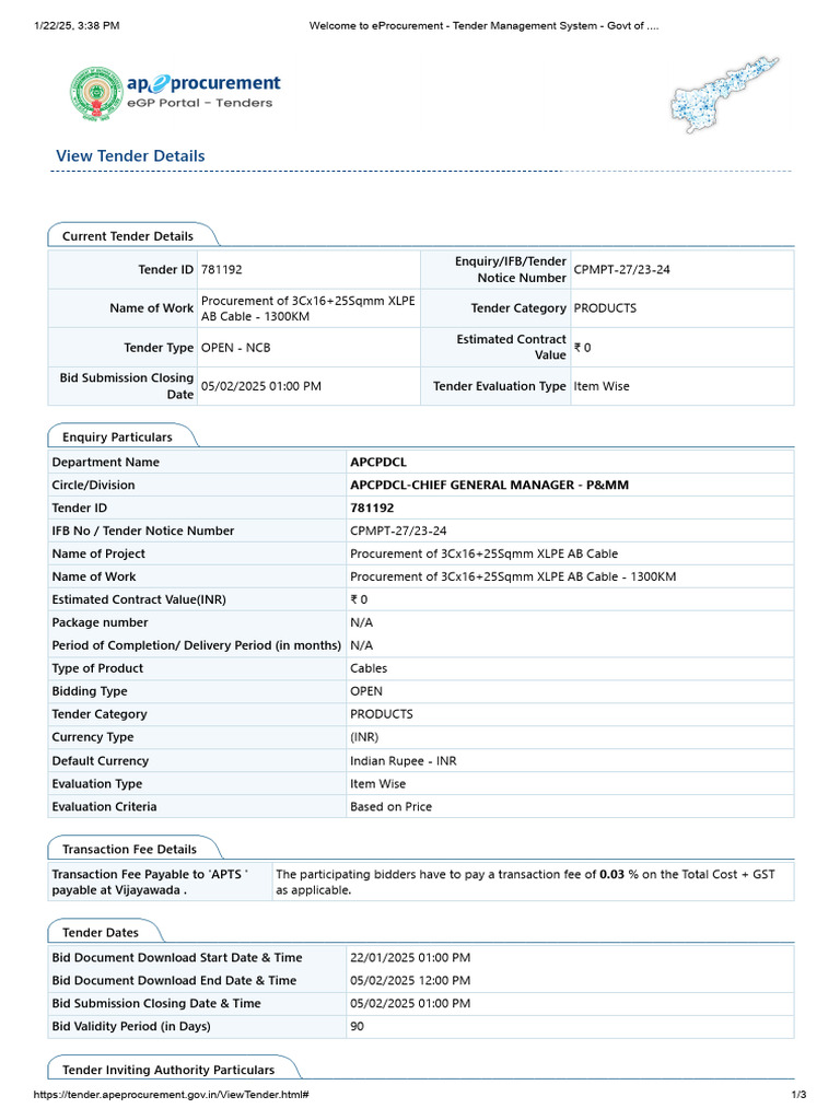 Welcome to eProcurement - Tender Management System - Govt of ..._ | PDF ...