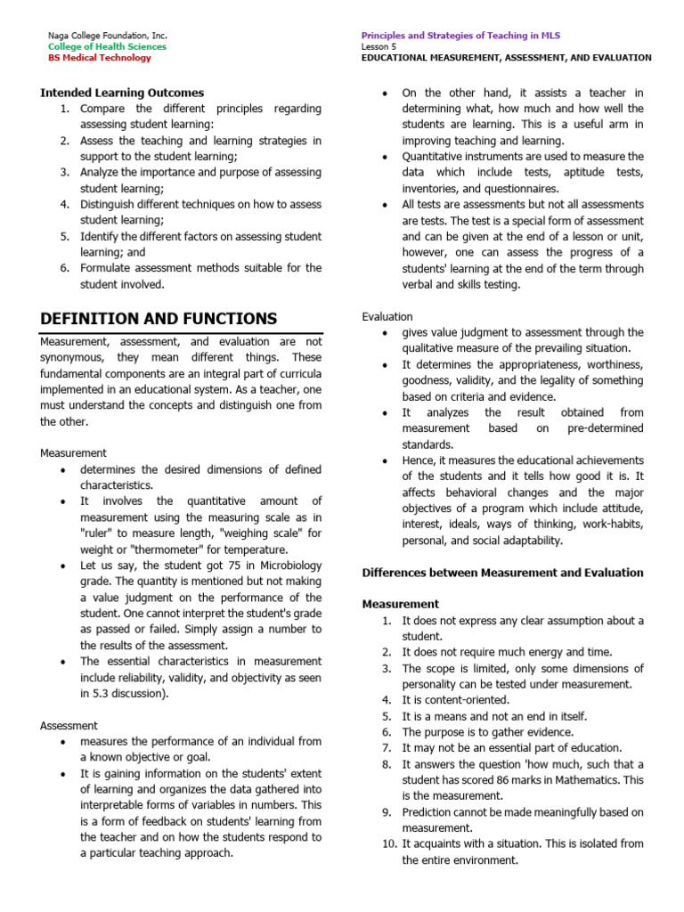 Lesson 5 EDUCATIONAL MEASUREMENT, ASSESSMENT, AND EVALUATION | PDF ...