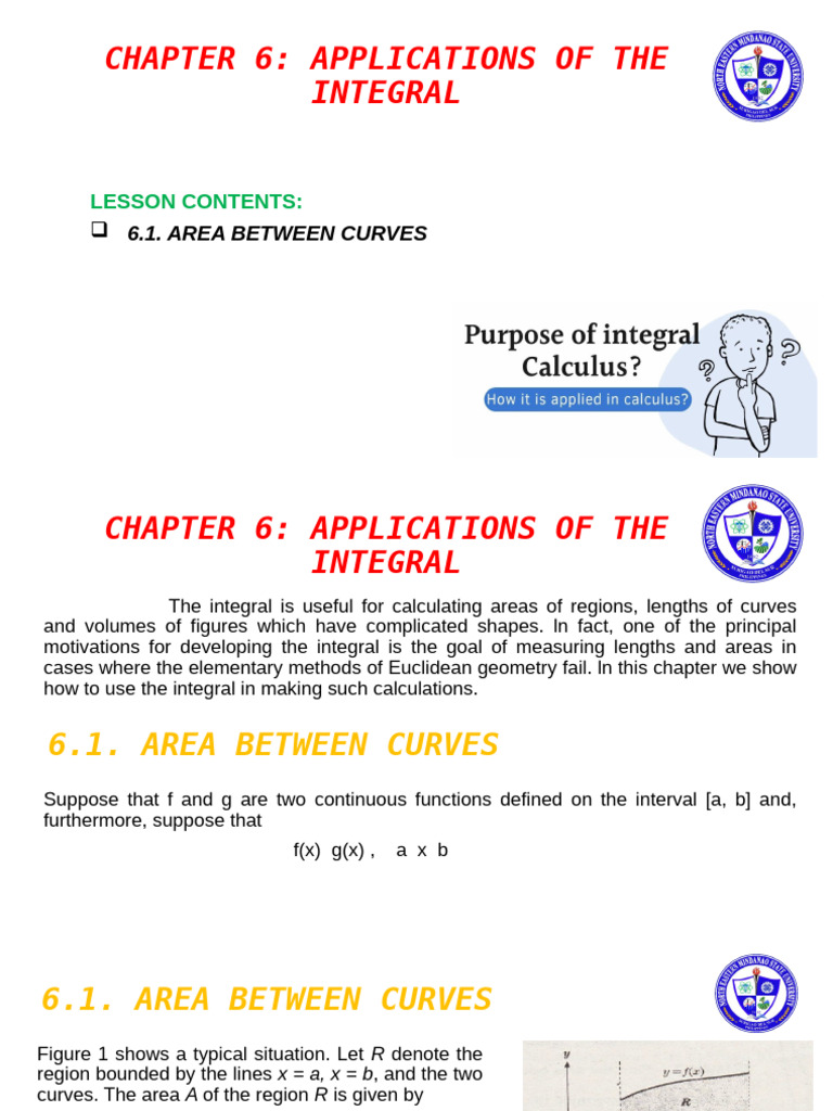 Math 51 Lectures Vii. Applications of The Integral Area Between Curves ...