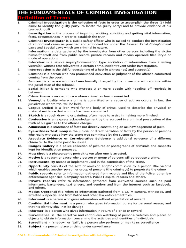 INTRODUCTION TO CRIMINAL INVESTIGATION | PDF | Confession (Law ...