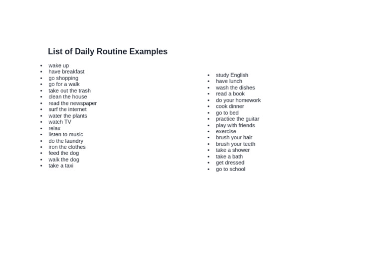 List of Daily Routine Examples | PDF