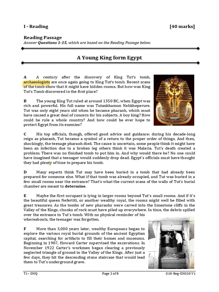 9asp - Reading Practice - 5 | PDF | Tutankhamun