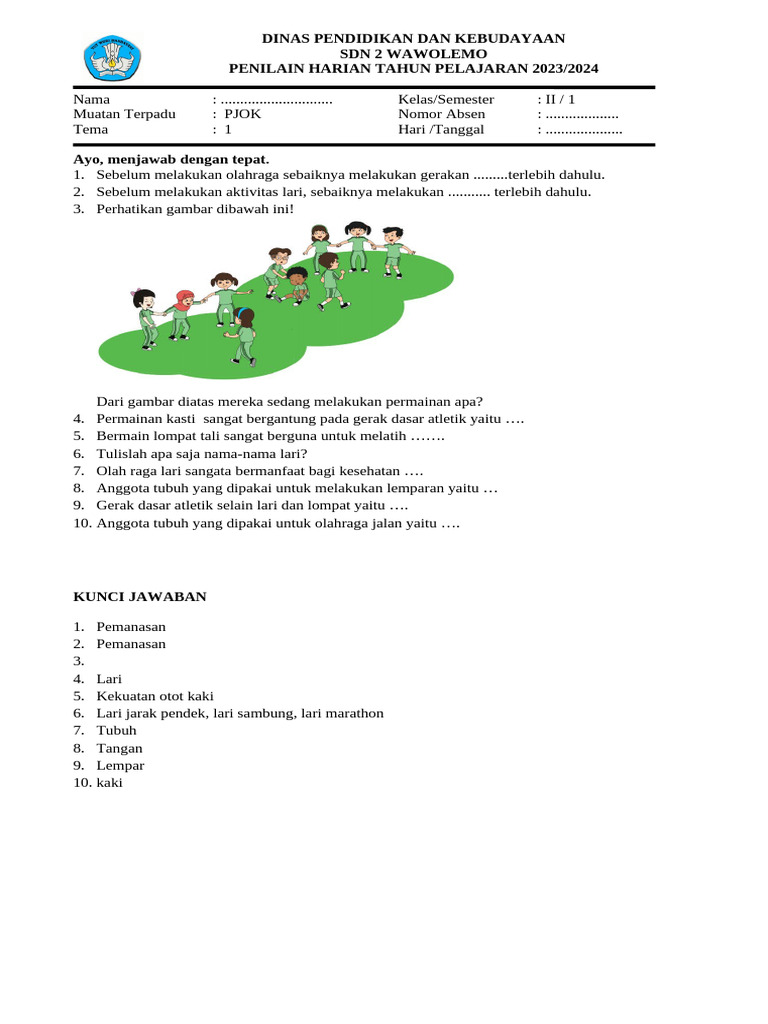Soal PH PJOK Kelas 2 Tema 1 | PDF
