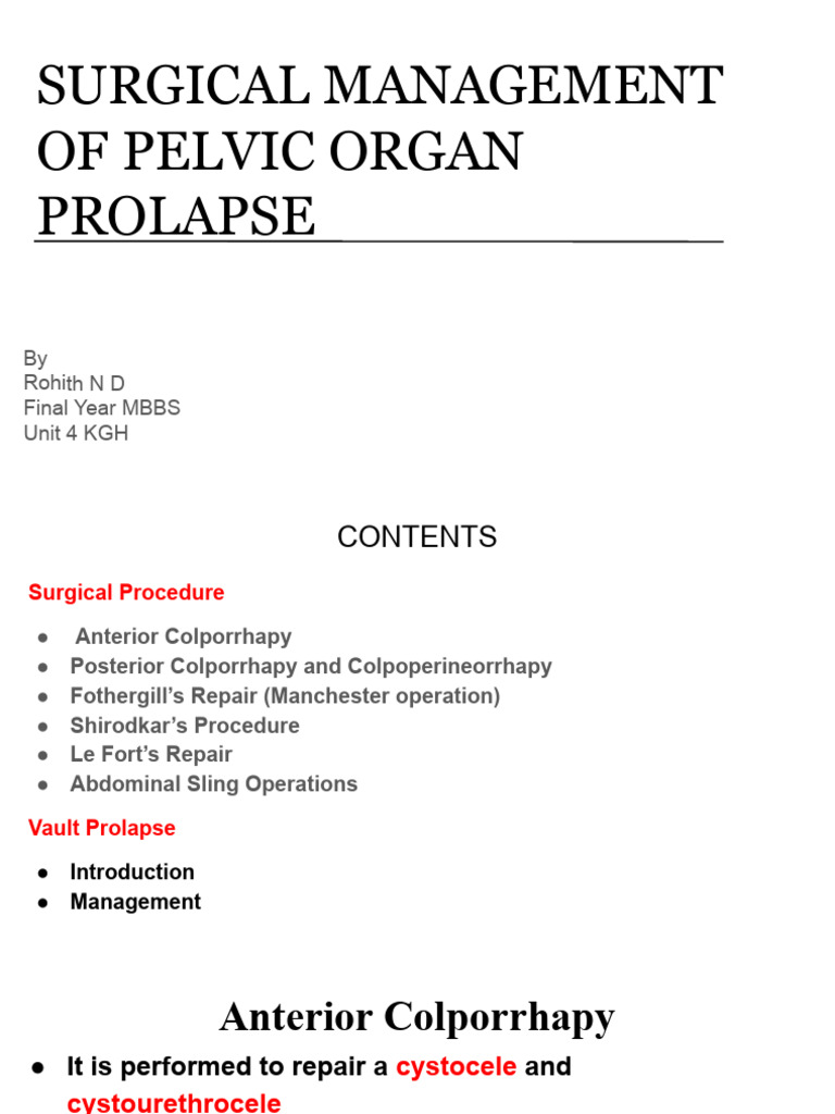 Surgical Management of Pelvic Organ Prolapse | PDF | Vagina | Sexual ...