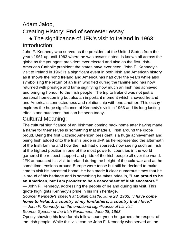 JFK's 1963 Ireland Visit: Significance and Impact | PDF | Ireland ...