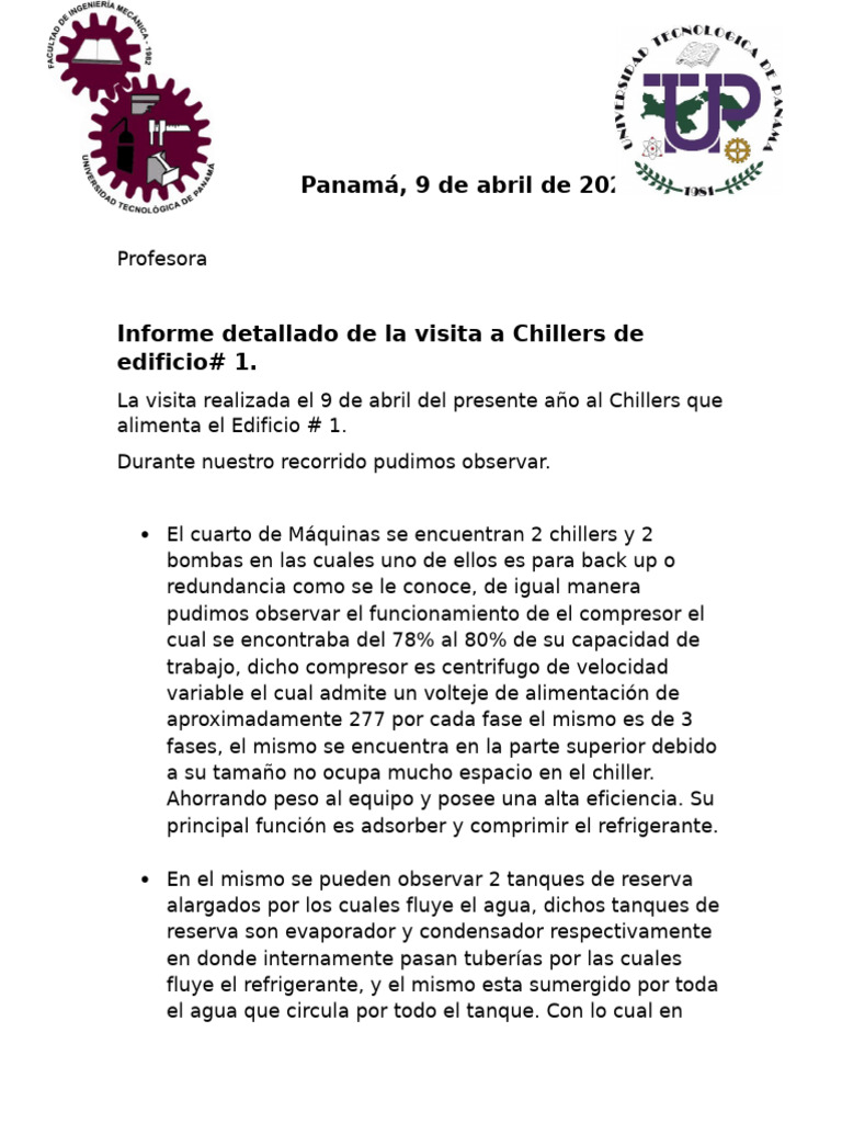 Informe Chiller Edificio# 1 | PDF