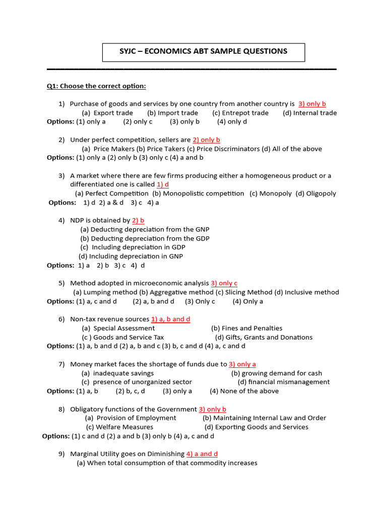 Economics Sample Questions and Answers | PDF | Demand | Elasticity ...