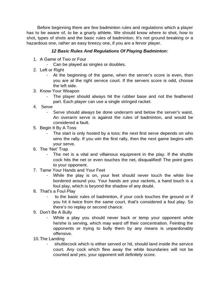 Rules and Regulations Summary | PDF | Team Sports | Indoor Sports