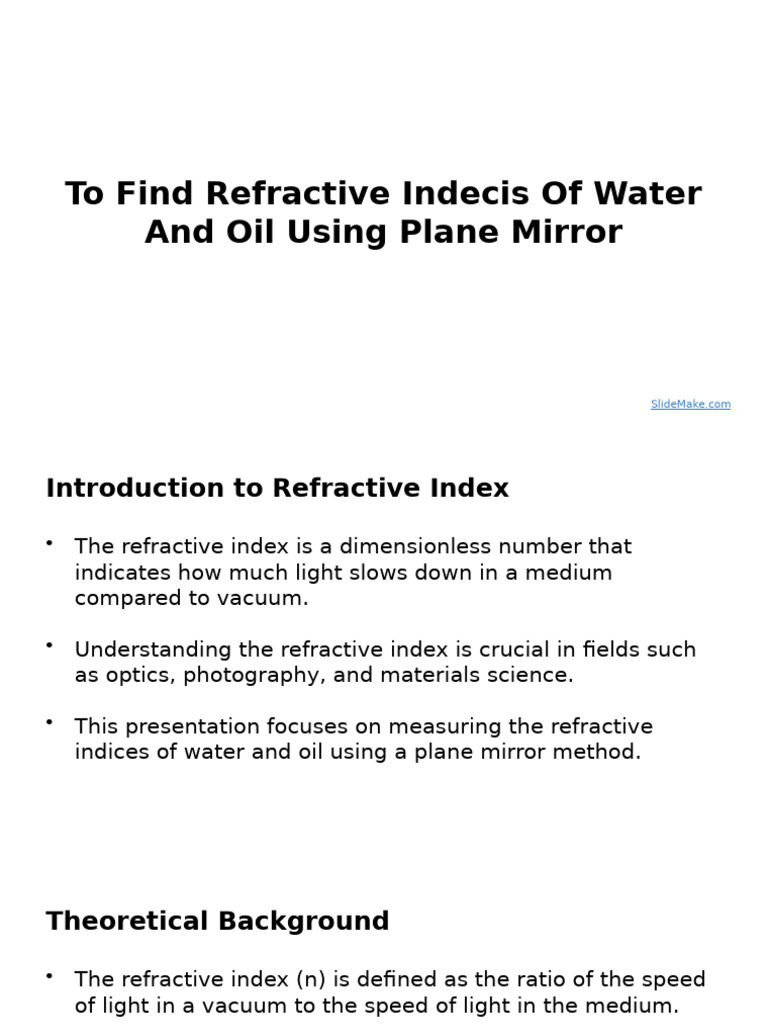 Measuring Refractive Indices of Water and Oil | PDF