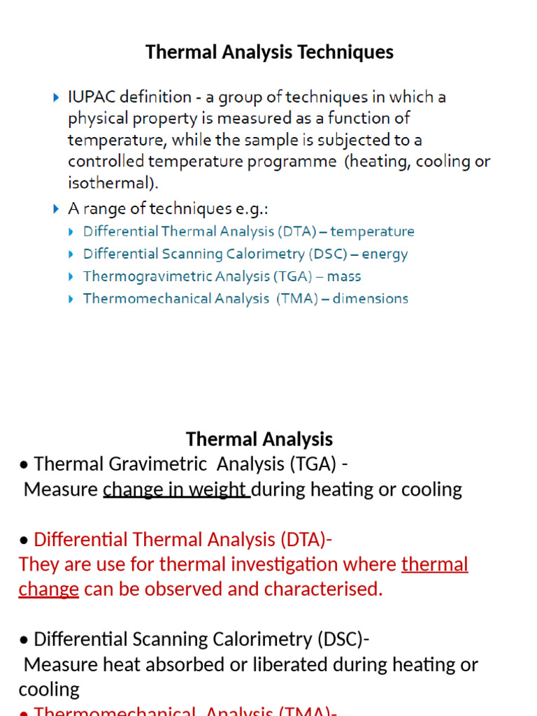 Thermal Analysis Techniques | PDF | Thermogravimetric Analysis | Thermal Analysis