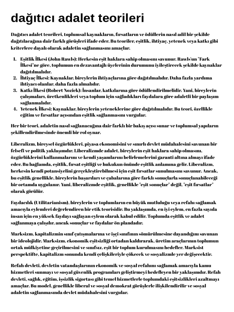 Dağıtıcı Adalet Teorileri | PDF
