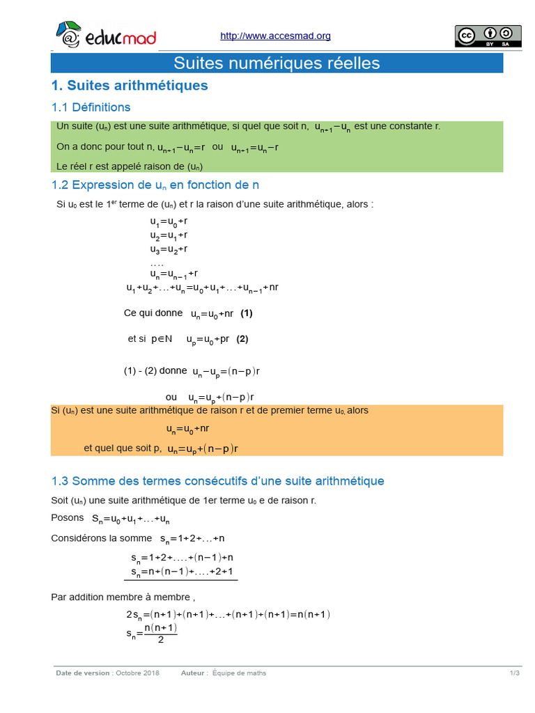 Suites arithmétiques et géométriques | PDF | Mathématiques | Analyse ...