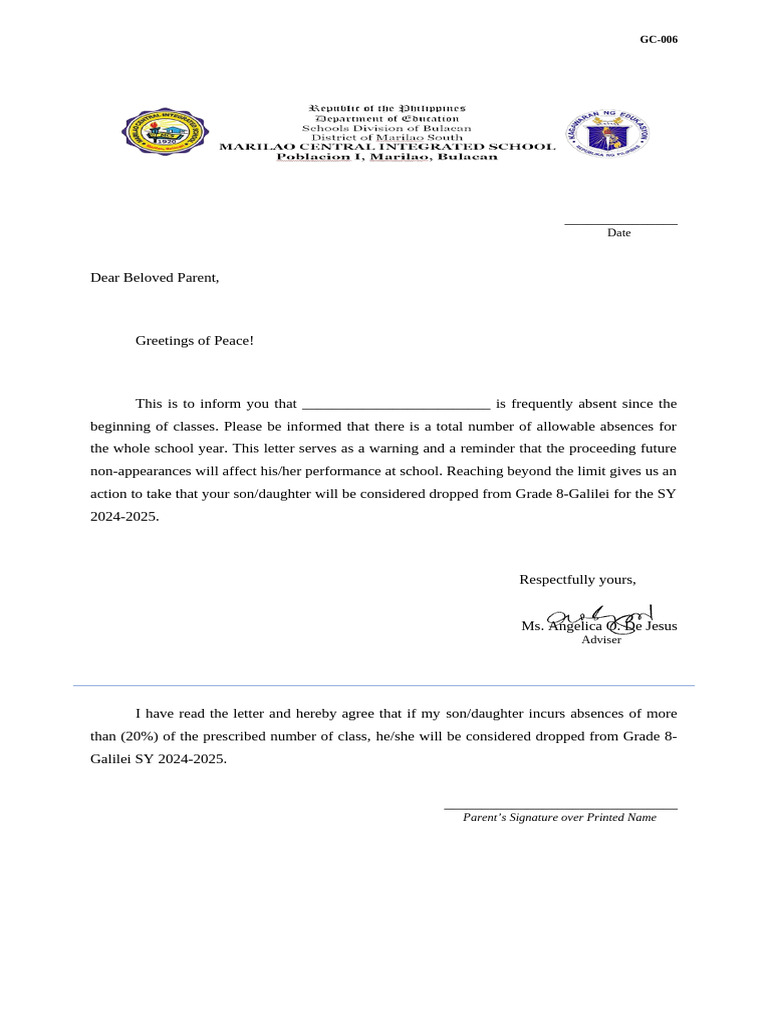 Warning Letter For Absenteeism | PDF