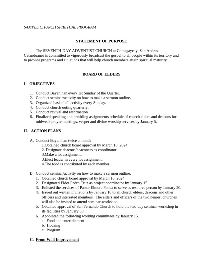 SAMPLE-CHURCH-SPIRITUAL-PROGRAM | PDF | Deacon | Elder (Christianity)