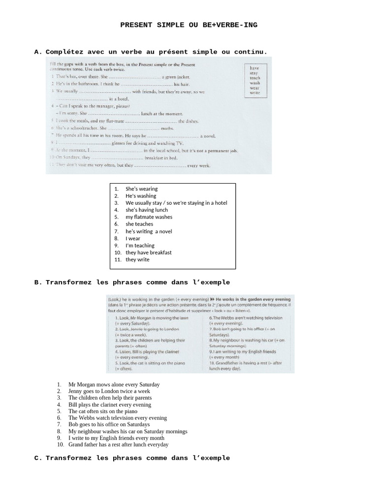 3 Present Simple Ou Be+v-Ing - Exercices - Correction | PDF