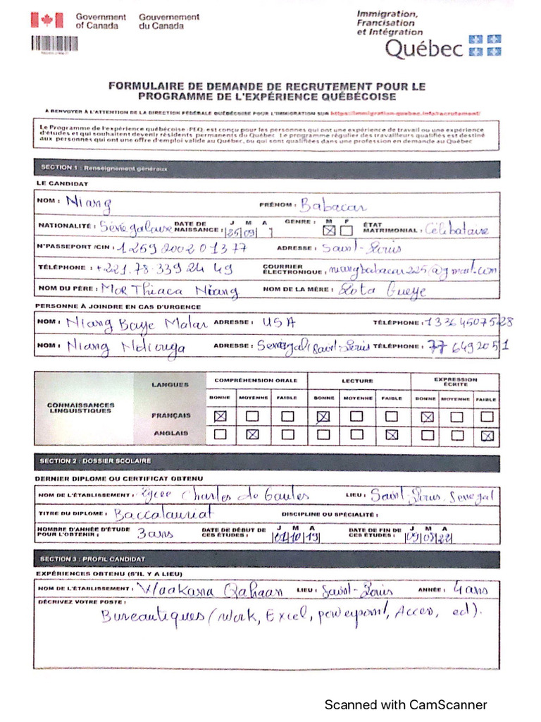 Formulaire de Demande | PDF