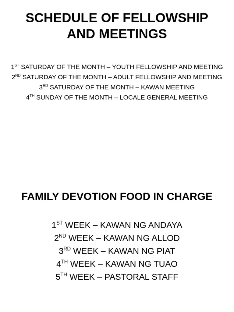 Monthly Fellowship Meeting Schedule | PDF