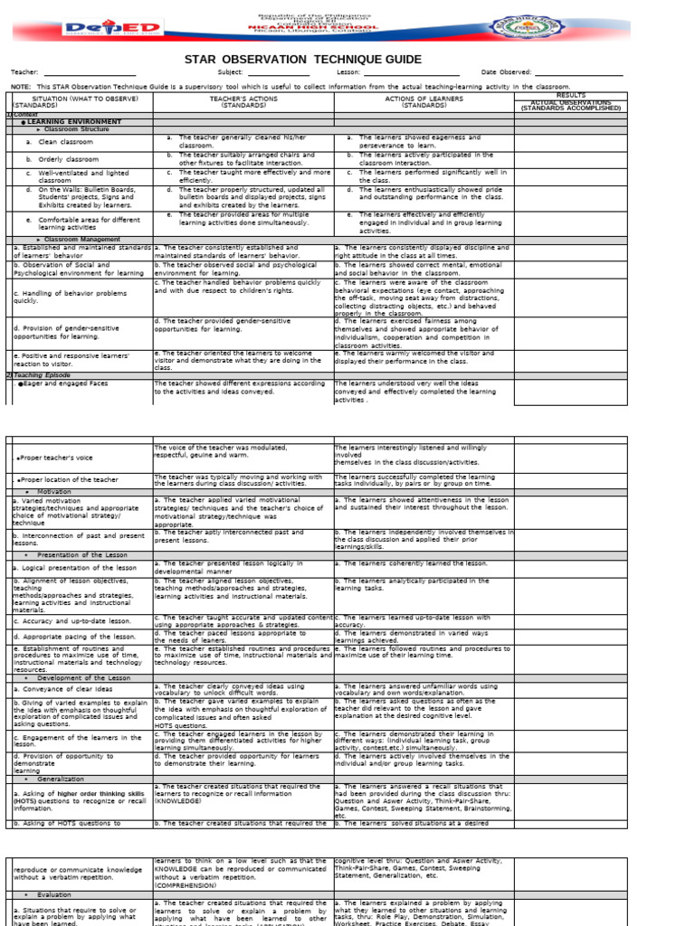 STAR Observation Technique | PDF | Learning | Educational Assessment