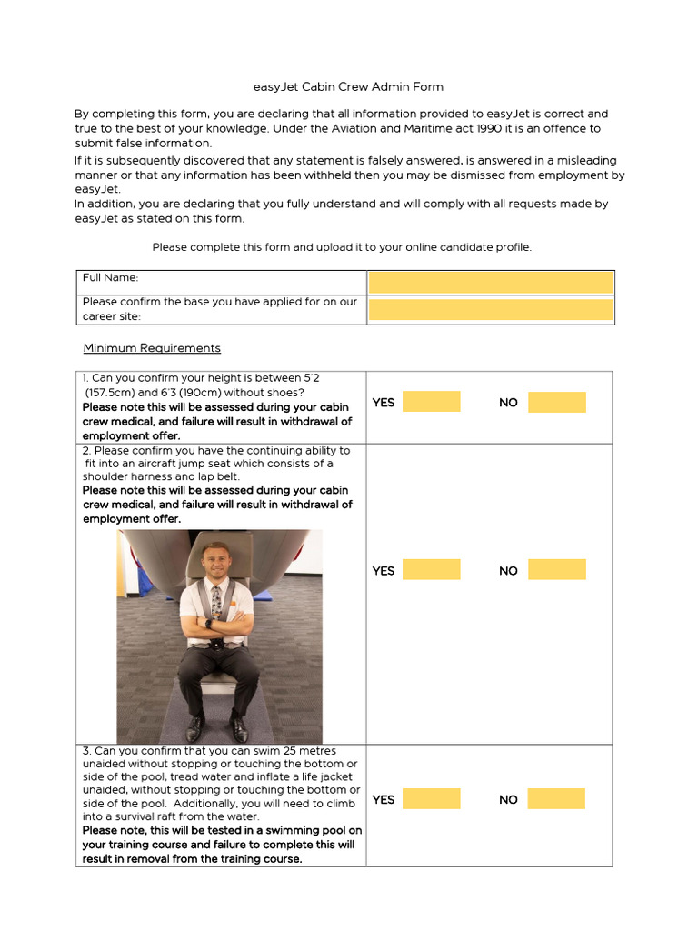 easyJet Cabin Crew Admin Form 2025 | PDF | Criminal Record