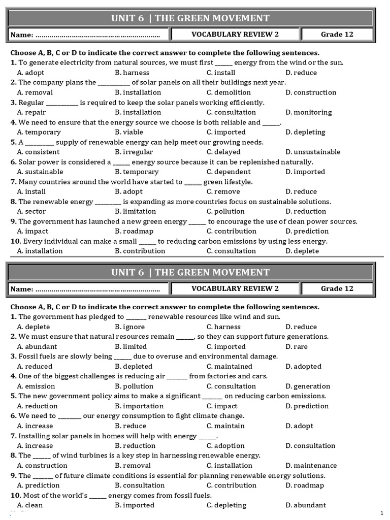 BR12 - U6 - The Green Movement - Review | PDF | Energy Development | Wind Power