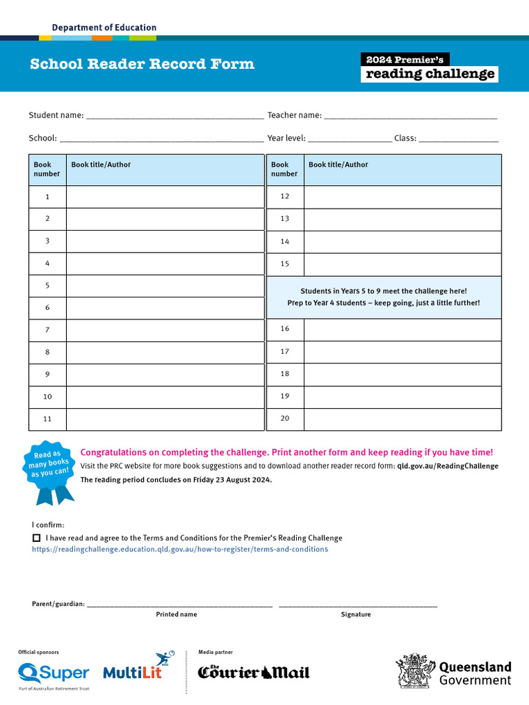 School Reader Record Form | PDF