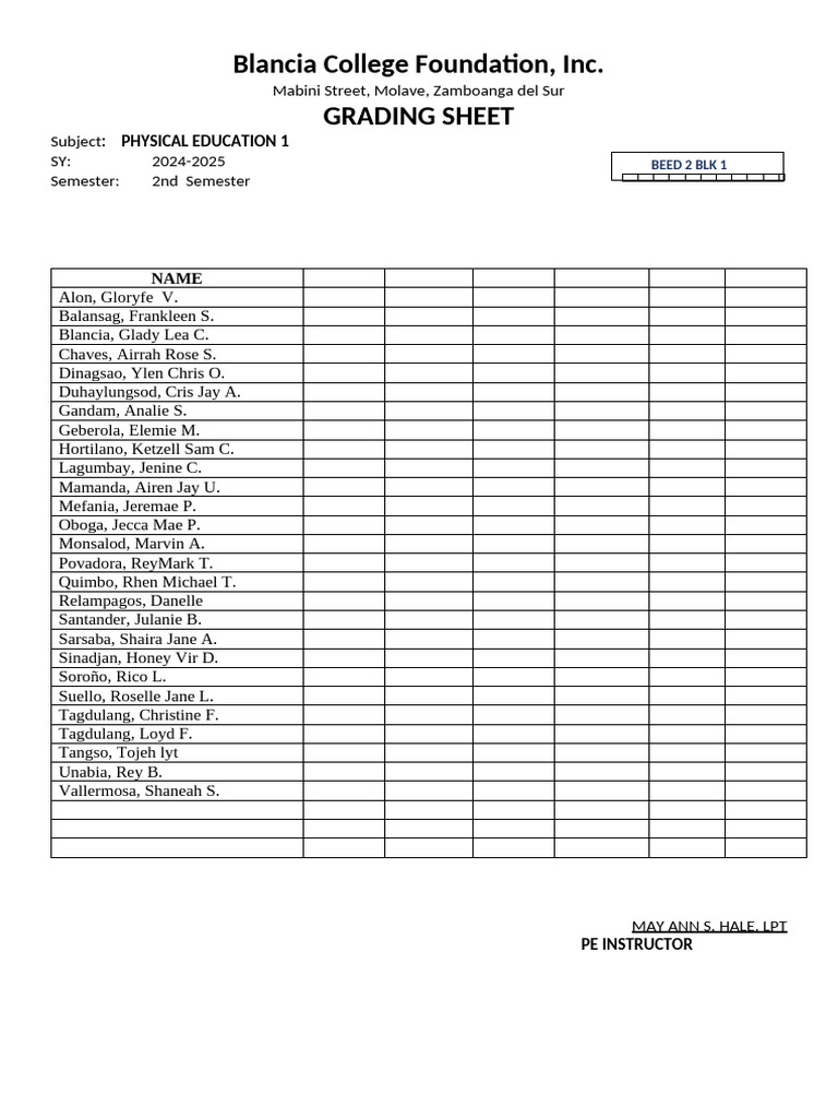 PE ATTENDANCE SHEET 2024 BEEd 3 | PDF