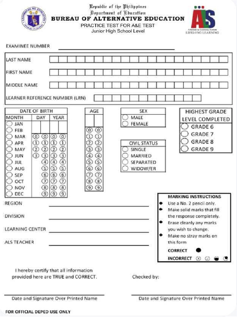 Practice Test For AE TEST | PDF
