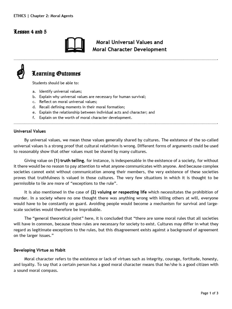 Moral Universal Values and Character Development | PDF | Virtue | Morality