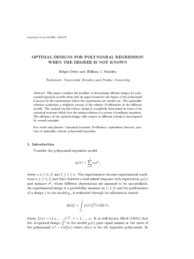 Optimal Designs for Polynomial Regression | PDF | Regression Analysis | Polynomial