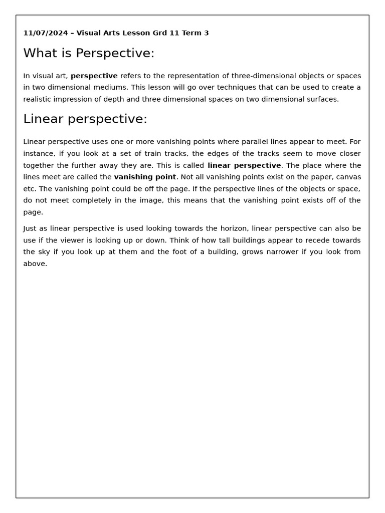 Understanding Perspective in Visual Arts | PDF | Perspective (Graphical ...