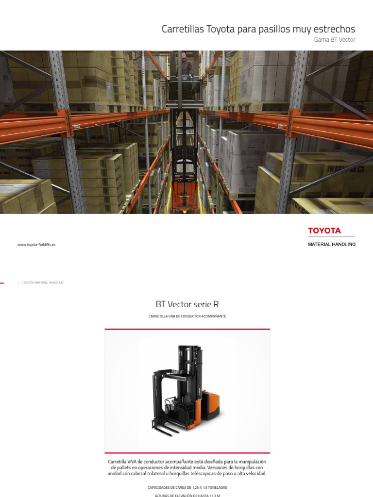 Carretillas VNA Toyota BT Vector | PDF | Máquina elevadora | Ingeniería de confiabilidad