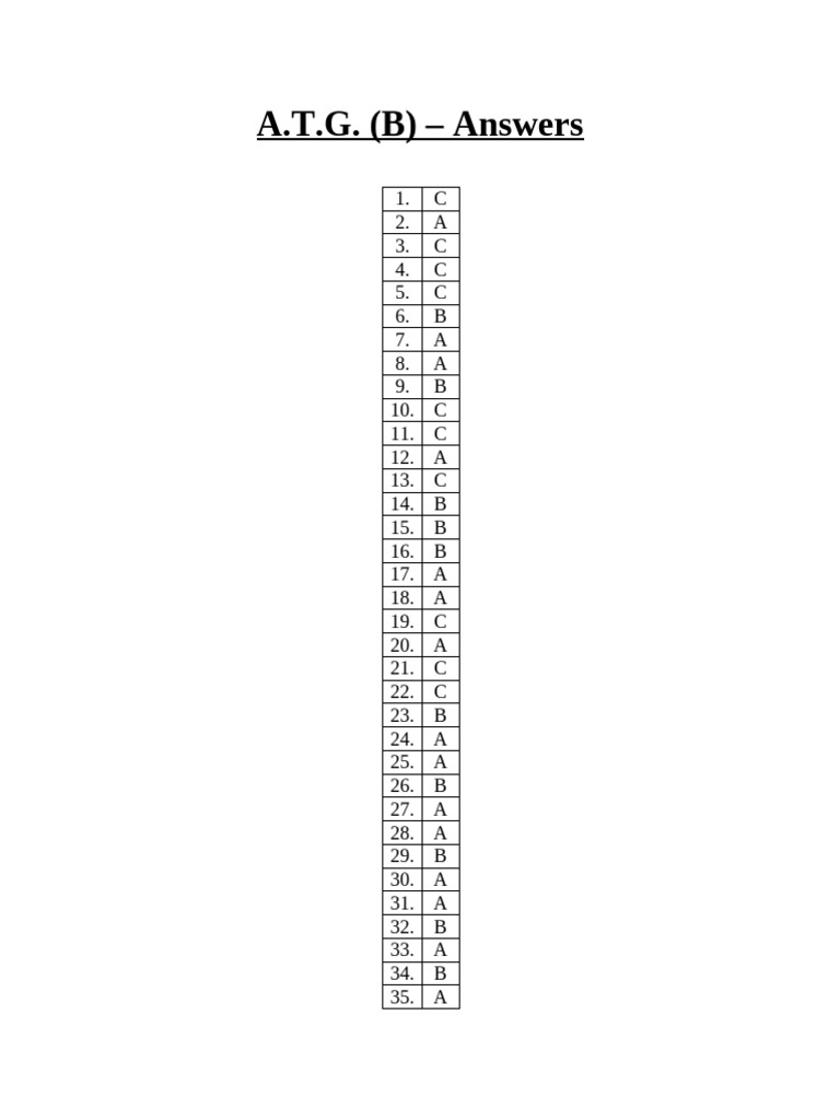 A.T.G. (B) Answer Key Summary | PDF