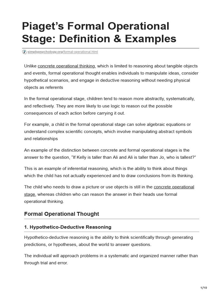 Piagets Formal Operational Stage Definition Amp Examples | PDF | Thought | Reason