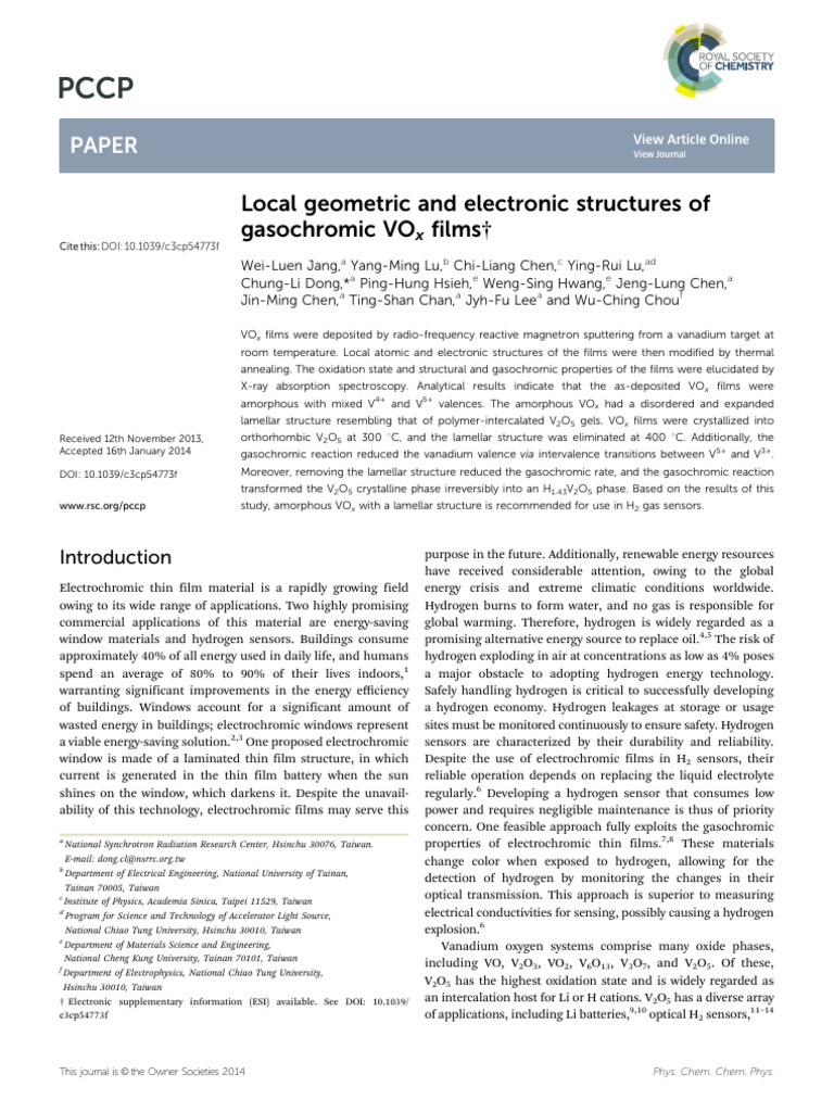 Local Geometric and Electronic Structures of Gasochromic VOx Films ...