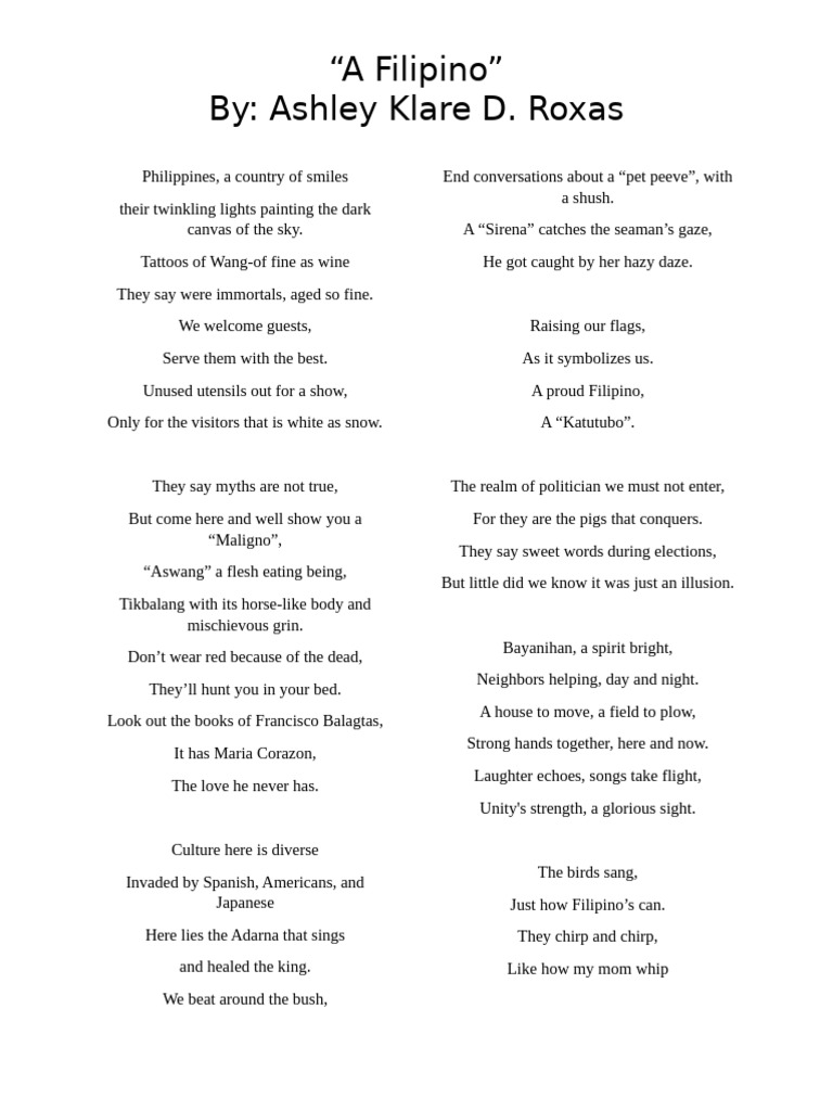 A Filipino by Ashley Klare D. Roxas | PDF