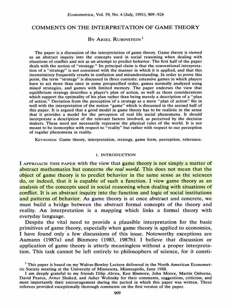 Game Theory Interpretation Insights | PDF | Game Theory | Theory