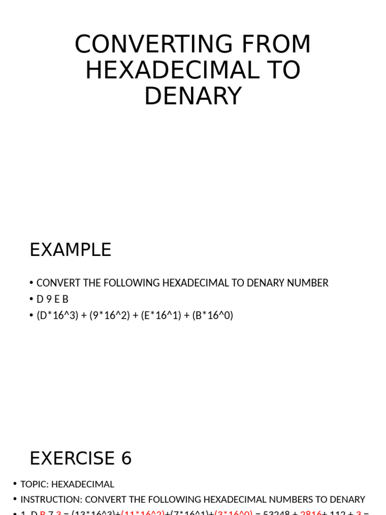 CONVERTING FROM HEXADECIMAL TO DENARY | PDF CONVERTING FROM HEXADECIMAL TO DENARY | PDF