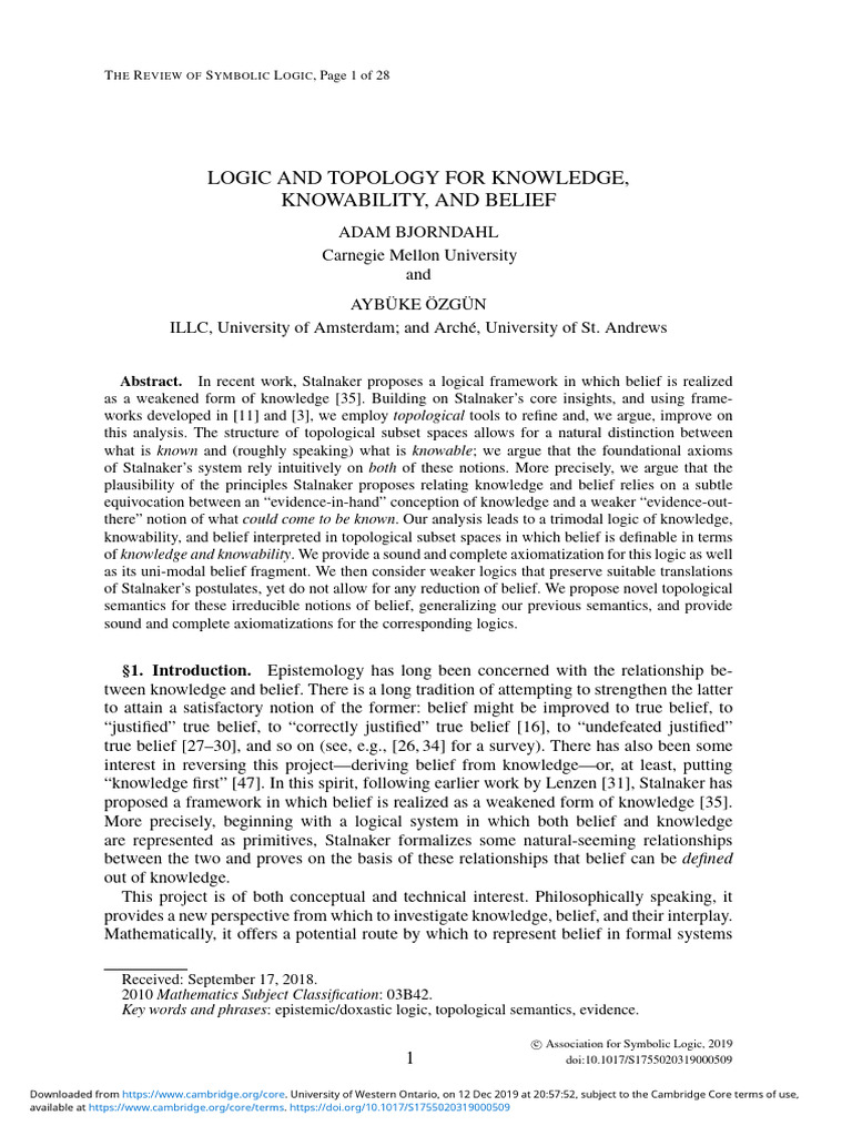 Logic, Topology and Belief | PDF | Modal Logic | Knowledge